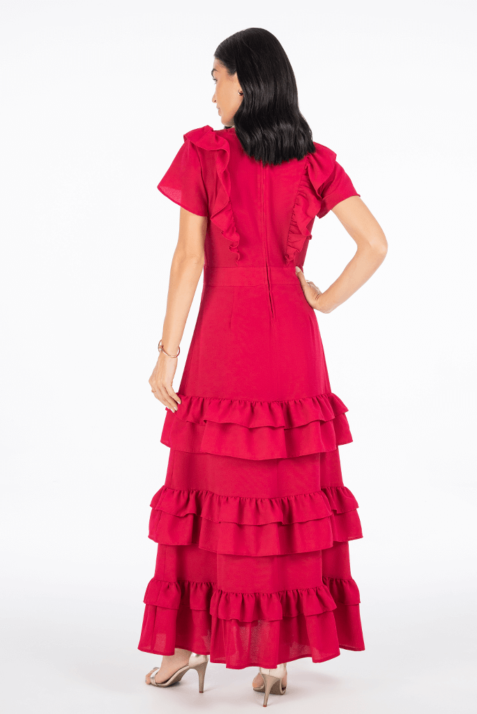 Vestido Com Detalhe Em Babados Pink Via Tolentino