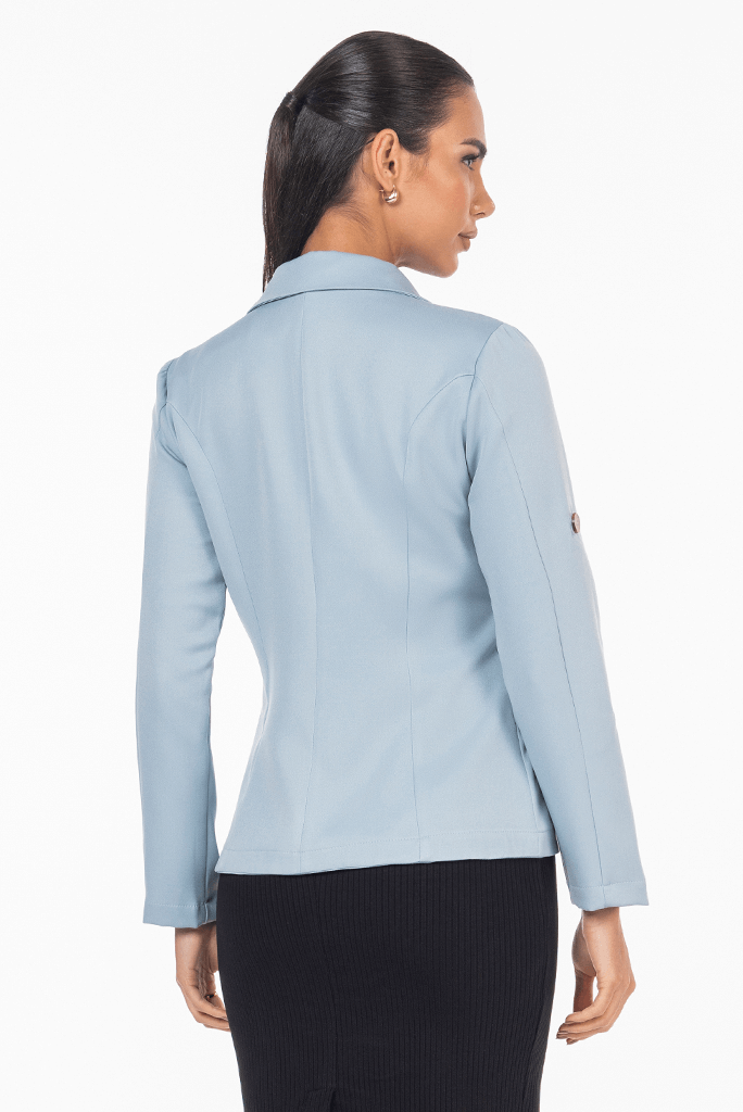 Blazer Azul Claro De Alfaiataria Com Martingales Via Tolentino